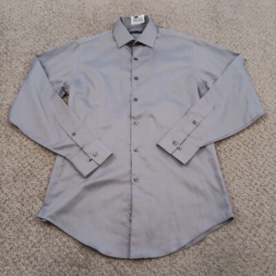 Geoffrey Beene Shirt Mens 14.5 Fitted Gray Long Sleeve Button Up Cotton Blend | eBay