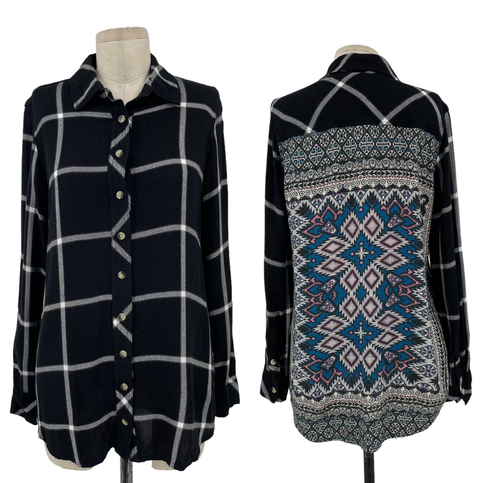 Tolani Collection Plaid Flannel Shirt Printed Back Bl… - Gem
