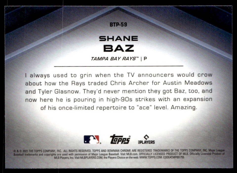 2022 Bowman Scout’s Top 100 Shane Baz G45 Tampa Bay Rays #BTP-59 | eBay