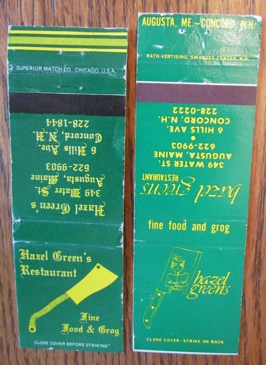 CONCORD AUGUSTA NEW HAMPSHIRE MATCHBOOK COVERS: HAZEL GREEN'S ...