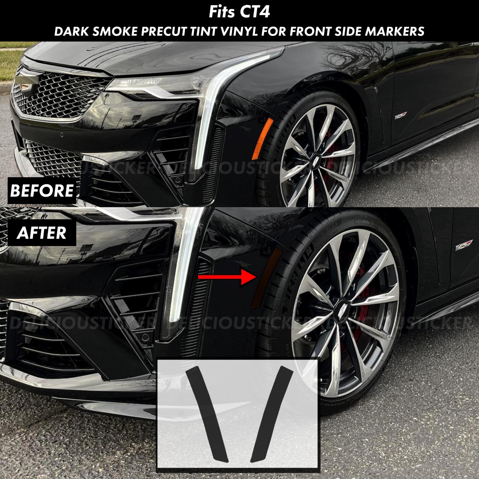 For 2020-2023 Cadillac CT4 Front Side Markers SMOKE Overlay Tint Vinyl ...