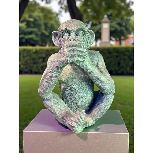 See No Evil Monkey Trio-Hand Carved Wood Figurines-Silver Painted Set ...