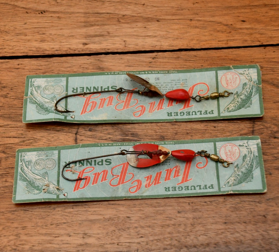 2 Vintage Pflueger Weighted June Bug #6 Spinners Fishing Lures NOCards ...