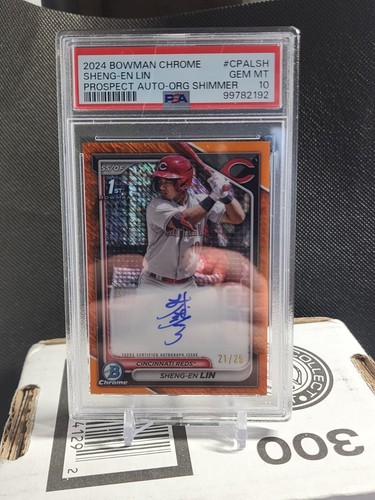 2024 Bowman Chrome Sheng-En Lin Orange Shimmer Auto #21/25 PSA-10 POP 2 ...