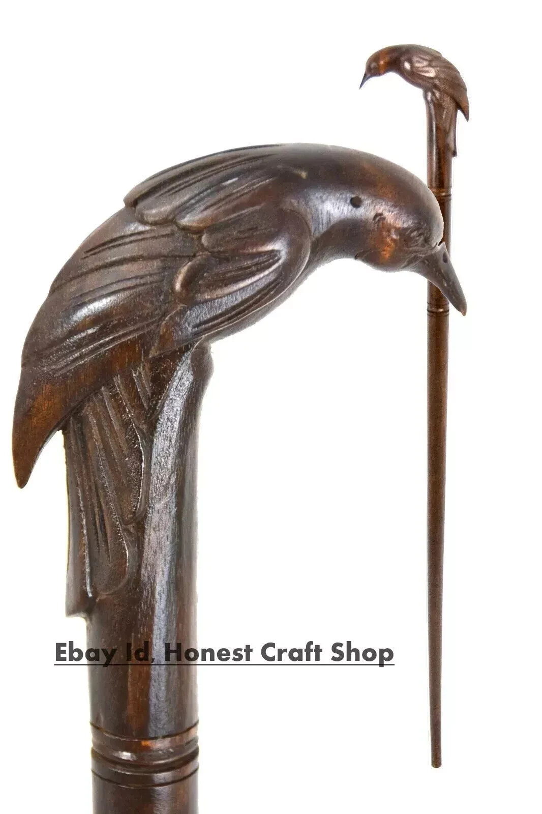 Hand Carved Raven Head Wooden Walking Stick Walking C… - Gem