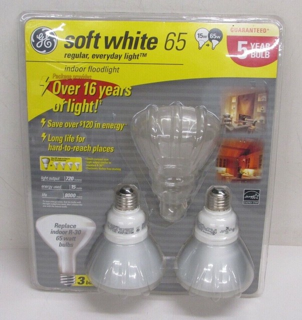 GE 15w R30 CFL bulb Soft White Compact Fluorescent floodlight - 3 bulbs ...