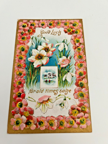 Good Luck for Old Times Sake Flowers Theme Vintage Postcard | eBay