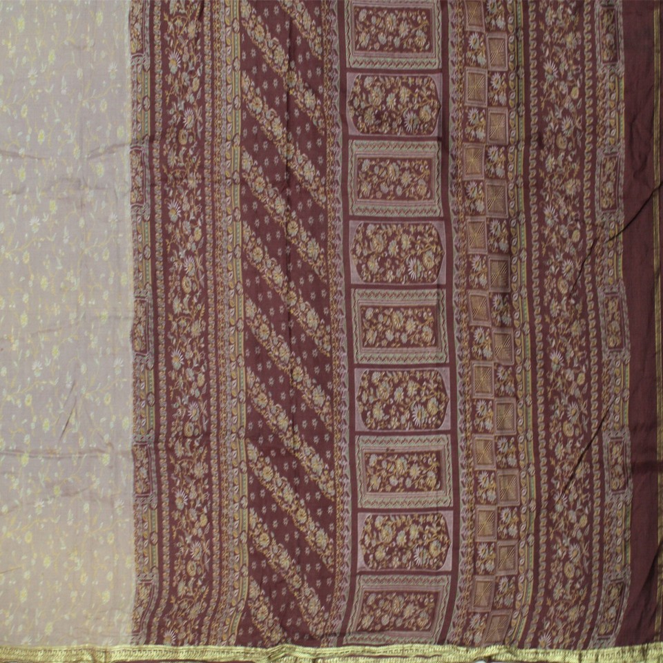 Vintage Gray 100% Pure Silk Printed Sarees Zari Border Premium Sari ...
