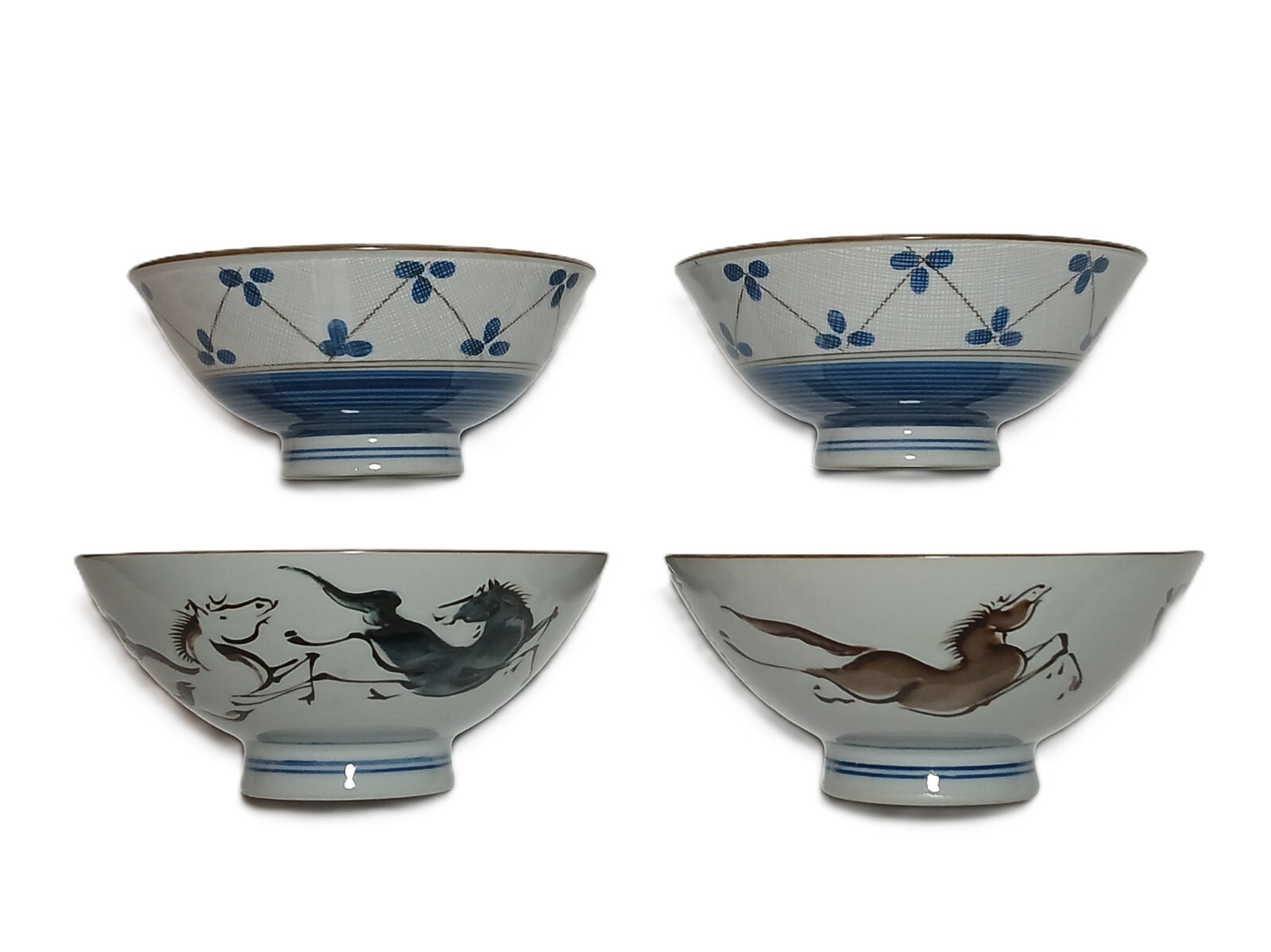 Japanese Leaping Horse & Leaf Pattern Porcelain Rice Bowls Set of 4 | eBay