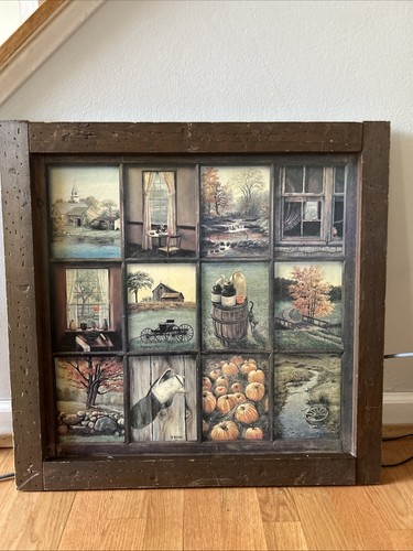 VINTAGE HOMCO B MITCHELL 12 WINDOW PANE PICTURE FRAME FALL FARM DECOR ...