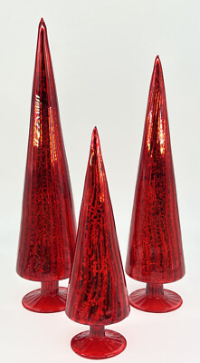 RED Mercury Glass Christmas Tree Decoration Table Top Set 3 Decor 15 ...
