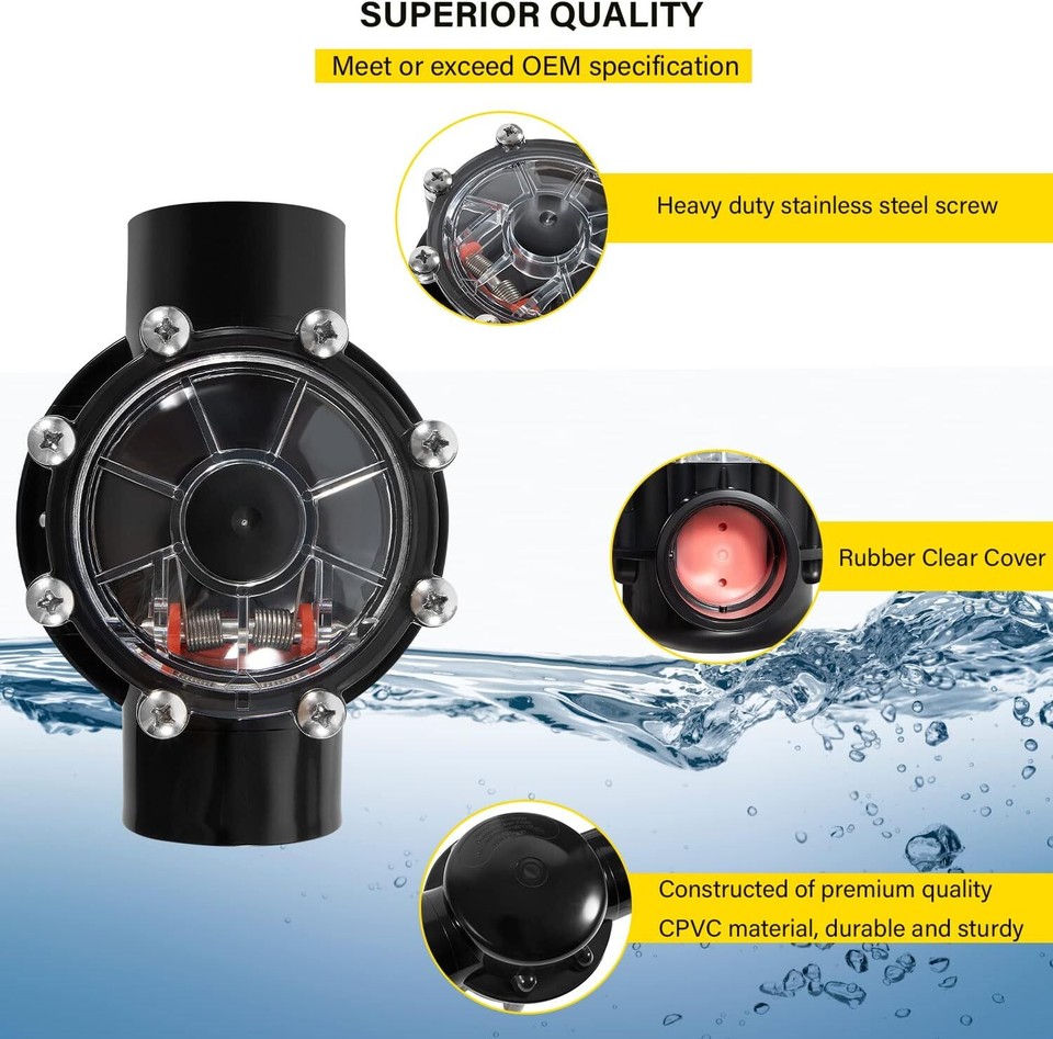 7235 Swimming Pool Check Valve For Jandy 180-Degree 1-1/2-Inch to 2 ...