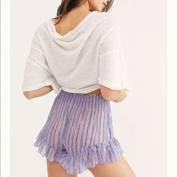 Free People FP One Namaste Sleep Shorts Stripe Printed Ruffle Smocked ...
