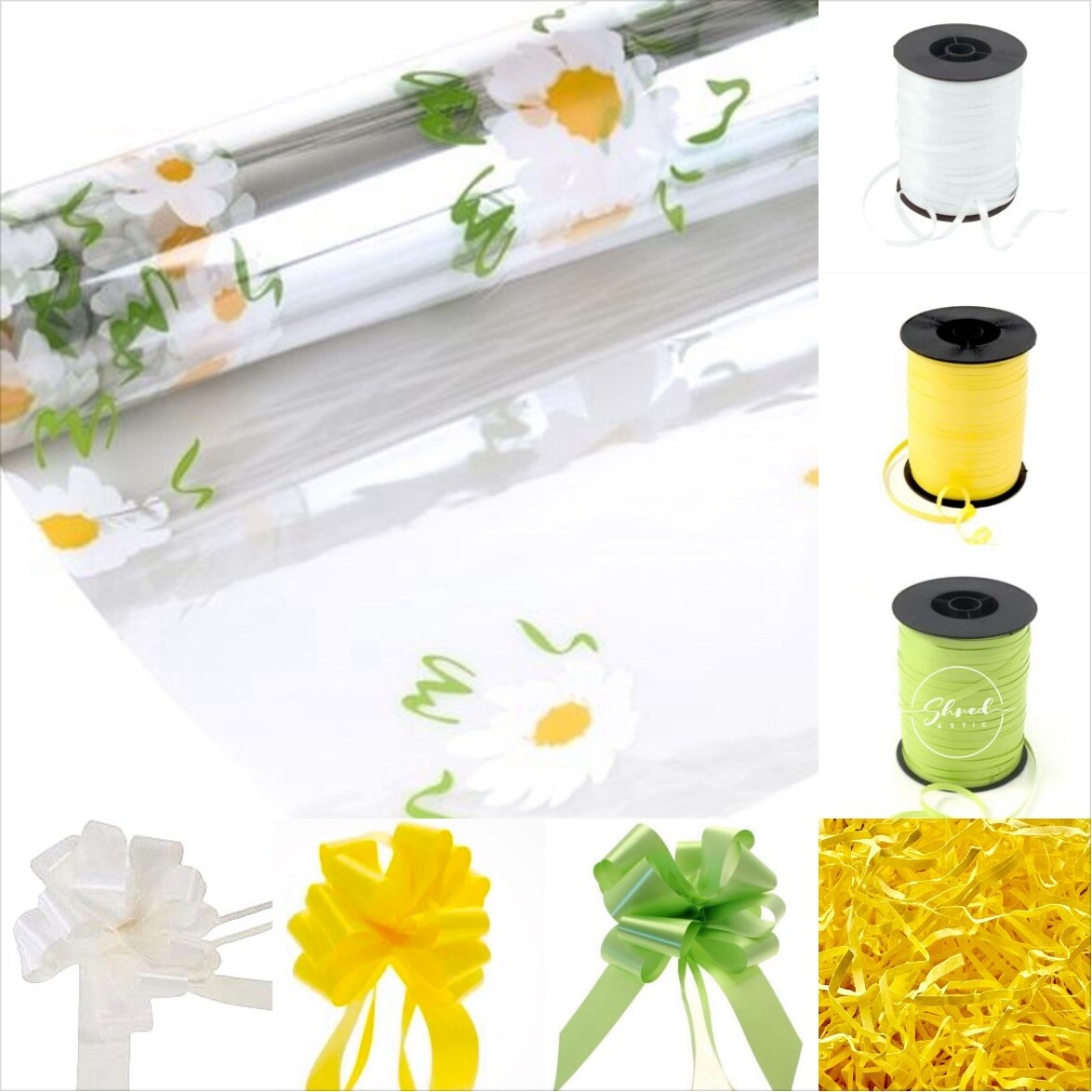Cellophane Wrap Film Daisy Hamper Kit Mothers Day Easter Pullbow Ribbon ...