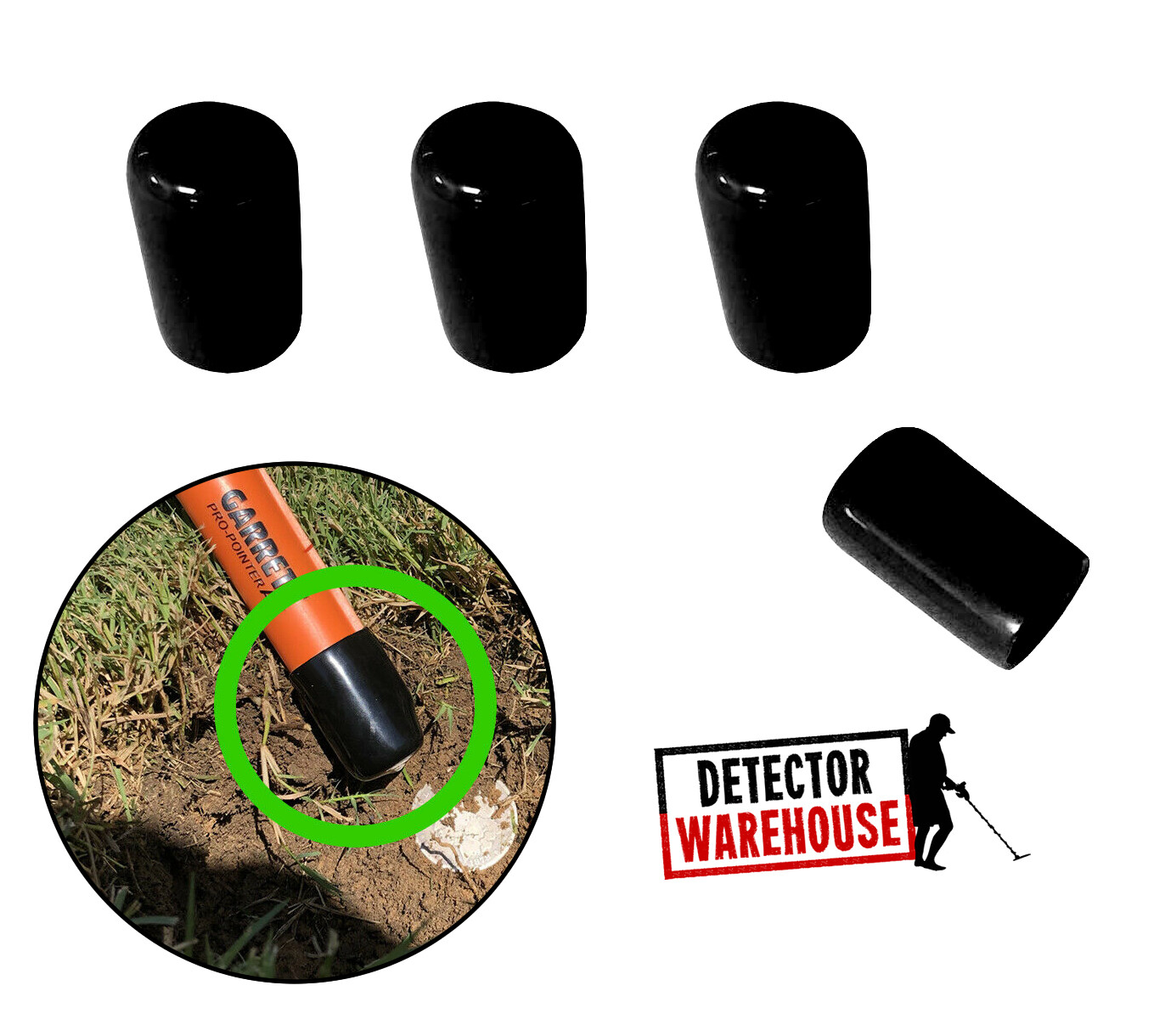 4 BLACK Pinpointer Cap Tip Protector - Fits Garrett Propointer AT, II ...