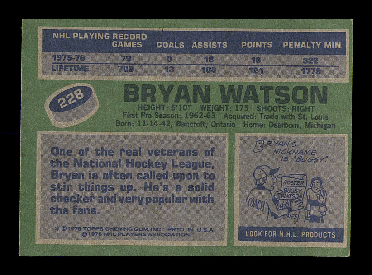 Bryan Watson Autographed Signed 1976-77 Topps Card #228 Detroit Red ...