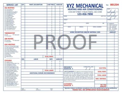500 HVAC Plumbing Work Order Invoices / Color / 2 Part / 8.5 x 11 ...