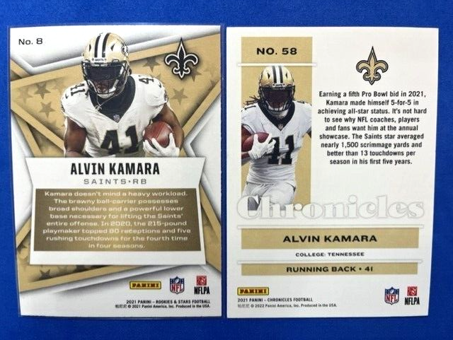 NFL - Alvin Kamara 2021 Panini Rookies & Stars & 2021 Panini Chronicles ...