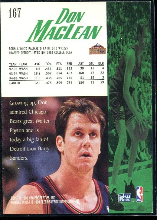 1995 Skybox Basketball Don Maclean #167 Denver Nuggets | eBay