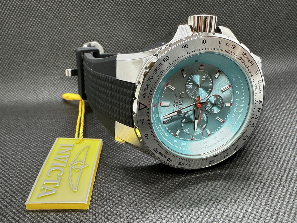 Invicta Flight Force Chronograph Aviator Watch Blue Sunburst Dial Black ...