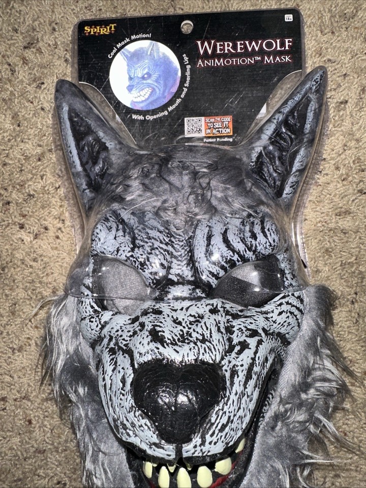 New Werewolf Mask Animotion By Spirit Halloween Gray Opening Mouth | eBay