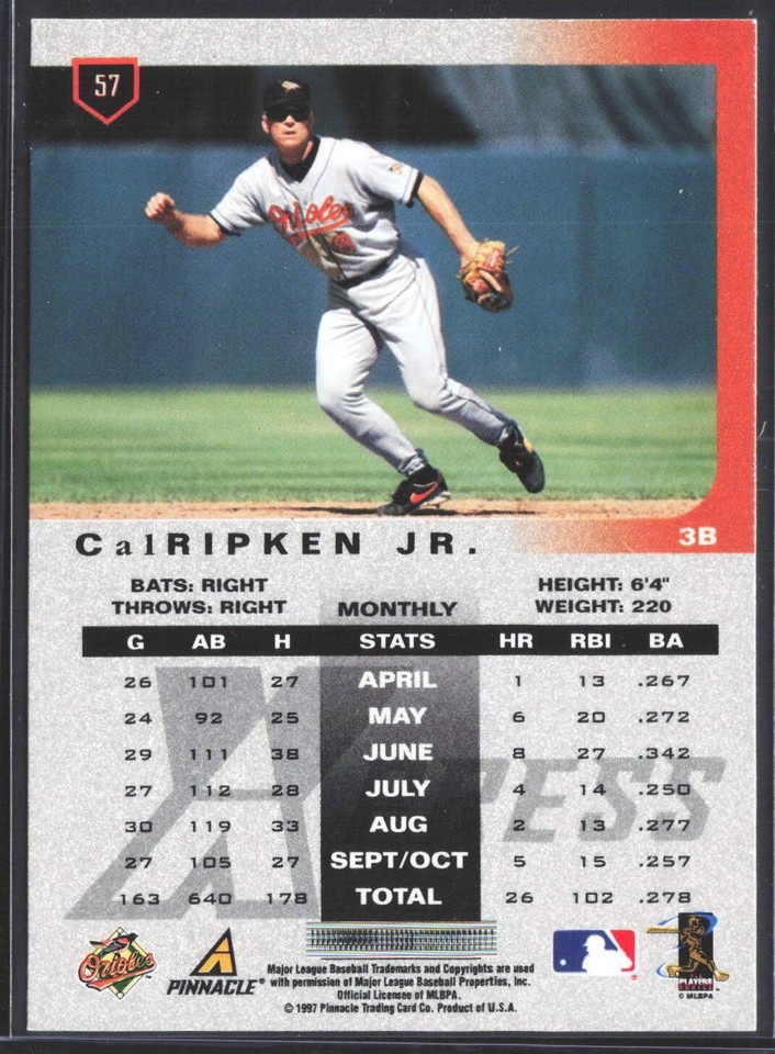 1997 Pinnacle X-Press Cal Ripken Jr #57 Baltimore Orioles HOF Shortstop ...