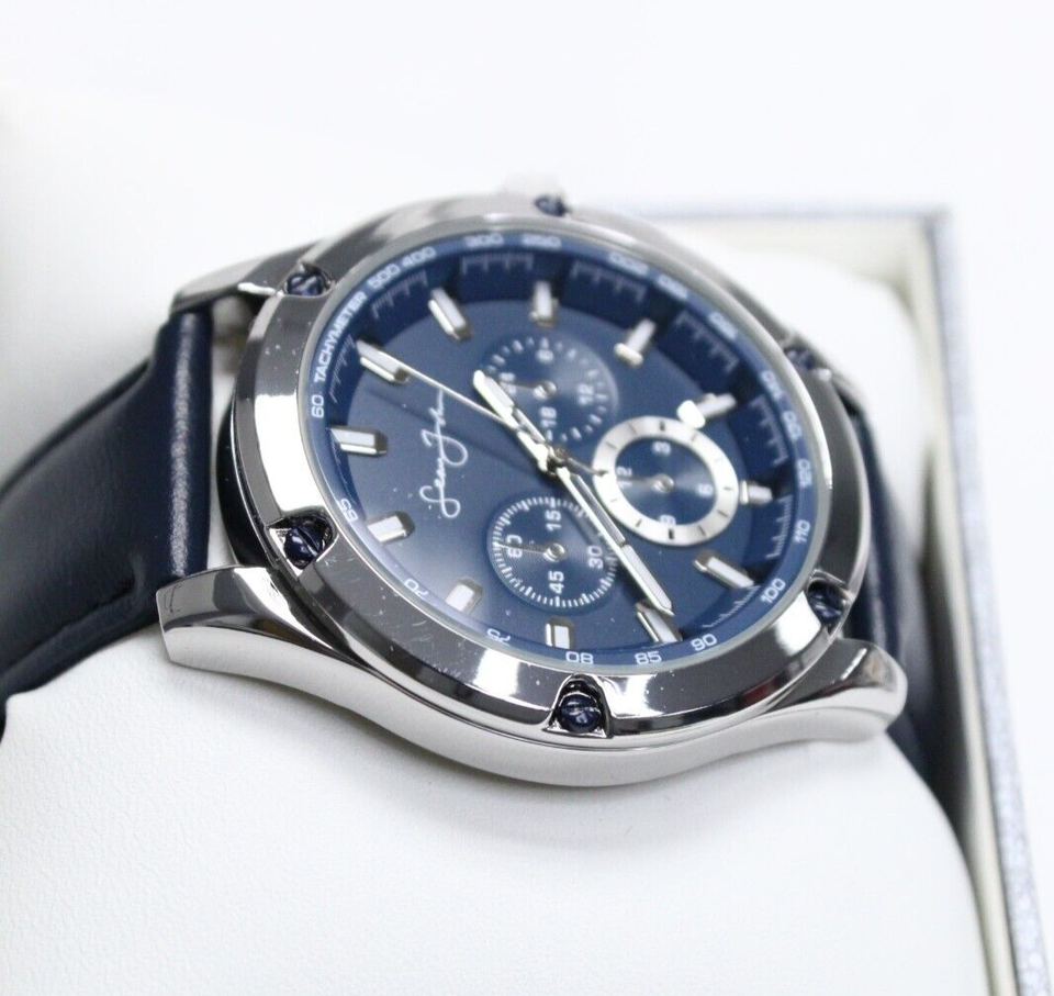 $100 - SEAN JOHN 'CHRONOGRAPH' Blue/Silver LEATHER STRAP WATCH ...