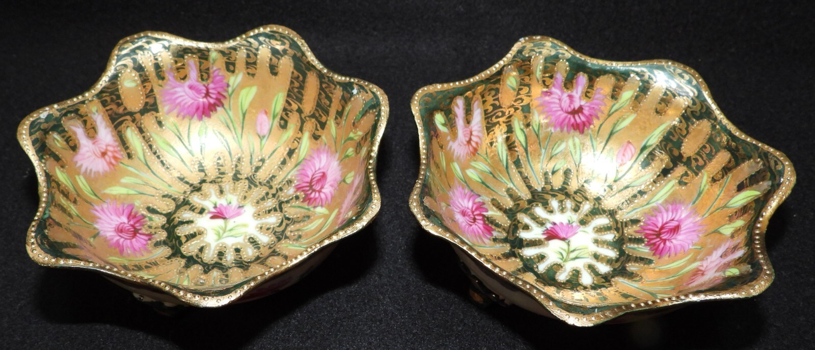 TWO Matching Antique Japanese Nippon Bowl Hand Painted Gold Gilt Floral ...