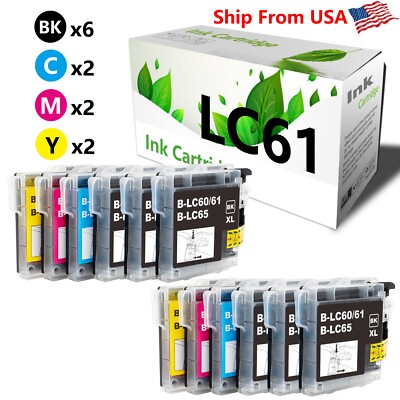 (12PK,6B2C2M2Y) LC61 Ink Cartridge for DCP-J125 DCP-375CW MFC-295CN ...
