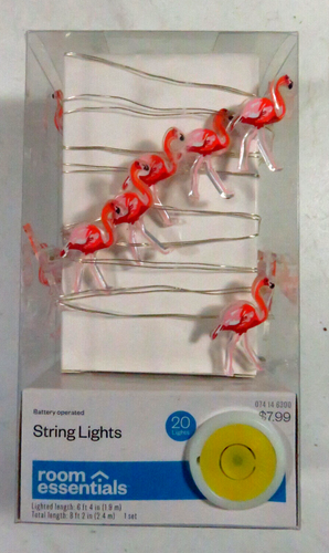 Room Essentials FLAMINGO String Lights 20 Lights 6’ Battery Operated ...