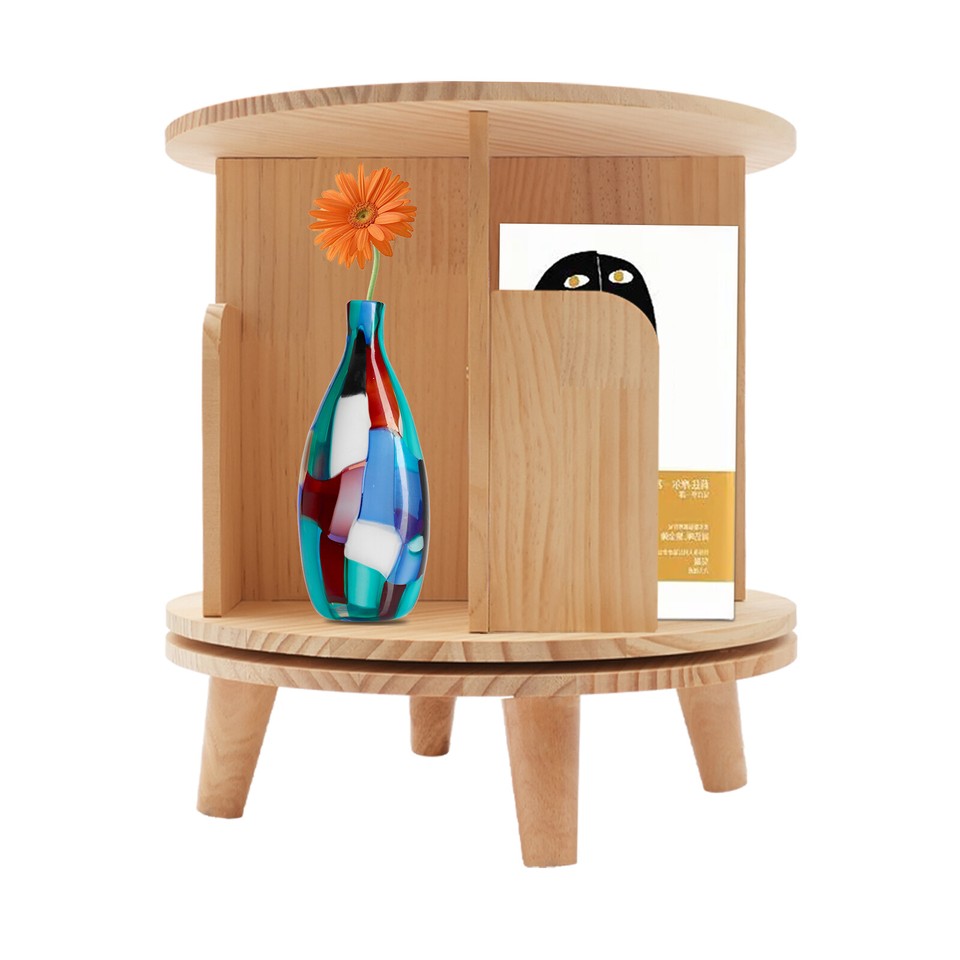 360° Rotating Bookshelf Wood Bookcase Storage Shelf Freestanding ...