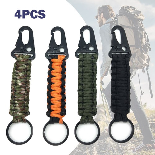 4Pcs Paracord Lanyard Keychain Keyring Cord w/Carabiner Outdoor Camping ...