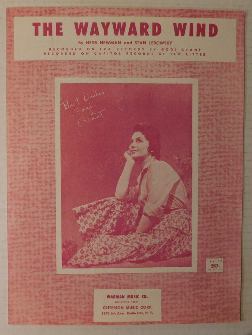 SHEET MUSIC Gogi Grant "The Wayward Wind" © 1956 | eBay