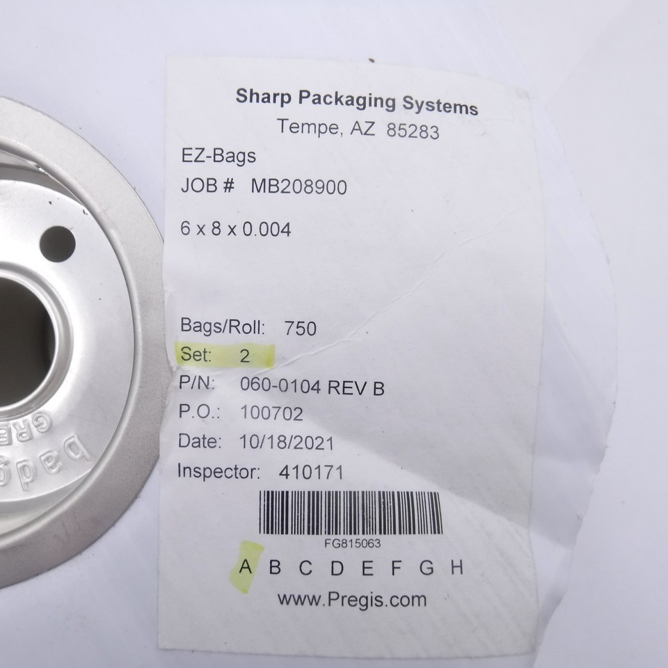 3,750 Pack(5 Rolls) Sharp Packaging Systems EZ-Bags 6" x 8" x 0.004 060 ...