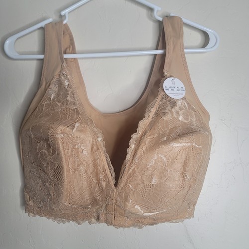 NWT Lucy Breeze 44D Beige Wire Free Lightly Lined Bra Lace Front Close ...