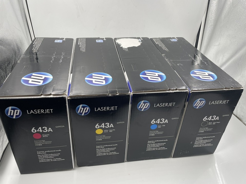 Lot of 4 HP LaserJet Print Cartridge 643A BLACK MAGENTA CYAN and YELLOW ...