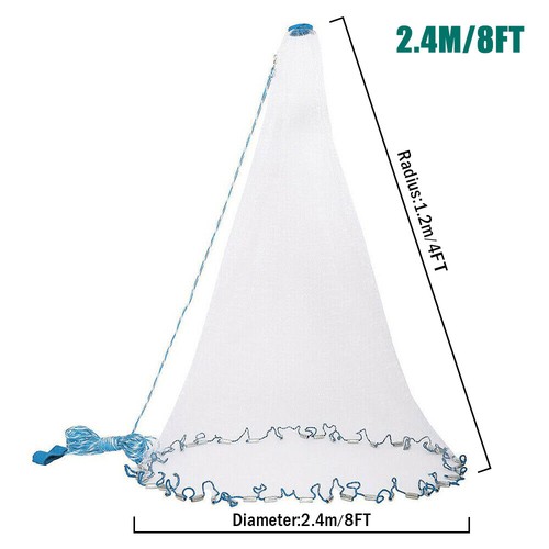 Fishing Cast Net Quick Throw Nylon Mesh Drawstring Chain Bottom Spread ...