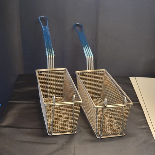 Set Of 2 Commercial Deep Fryer Baskets W/ 13" Blue Handles - 12" x 5.75 ...