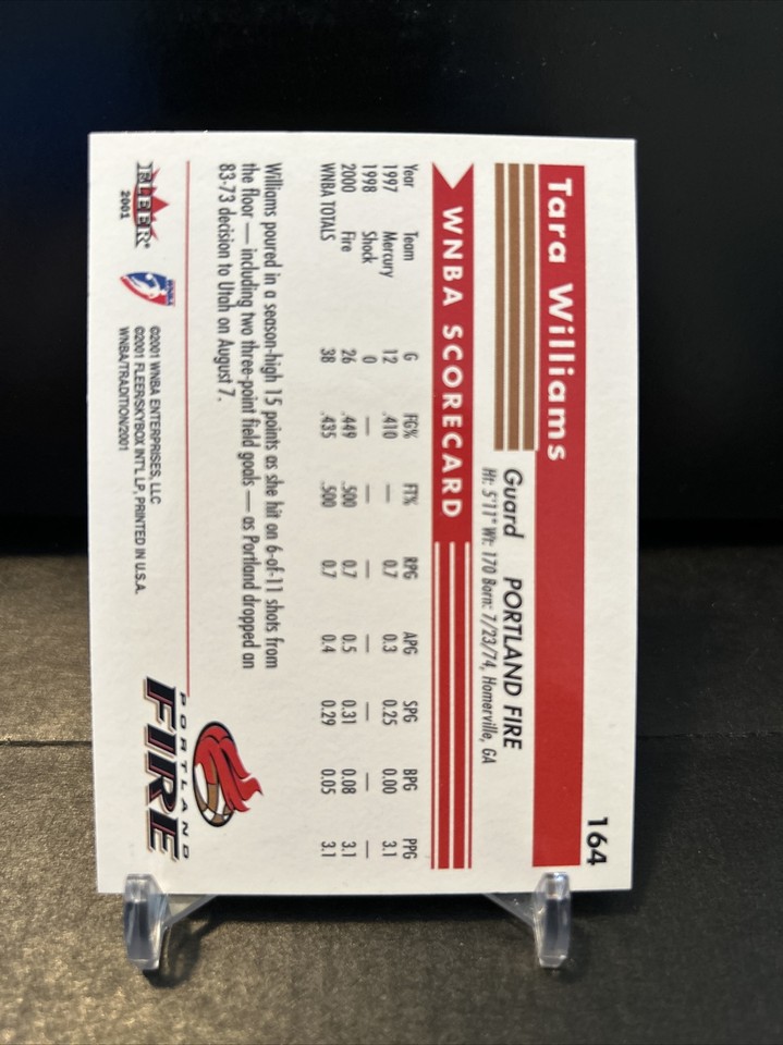 2001 Fleer Tradition WNBA Tara Williams Portland Fire #164 RC | eBay