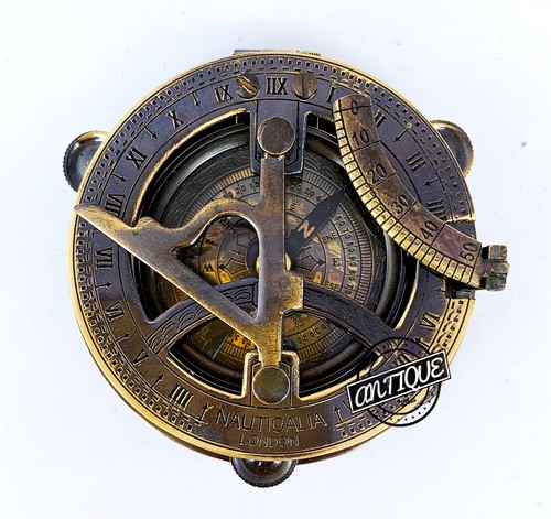 SUNDIAL CLOCK COMPASS MARINE ANTIQUE NAUTICAL COMPASSES SUN-WATCH ...