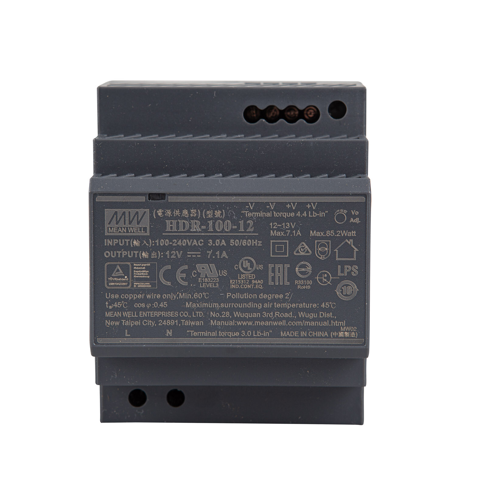 LED Transformer 12V Din Rail Power Supply (Din) Mean Well HDR-100-12 ...