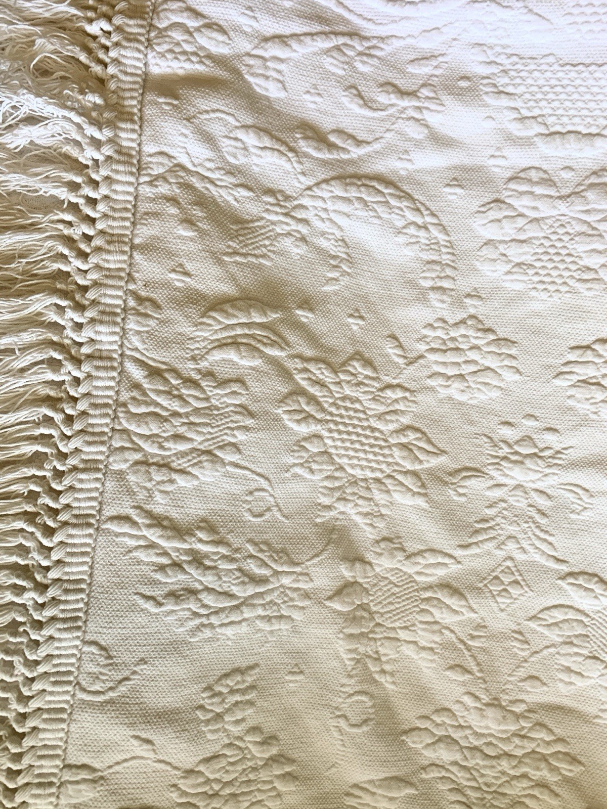 Vtg BATES Queen Elizabeth Bedspread Loomed To Be Heirloomed White ...