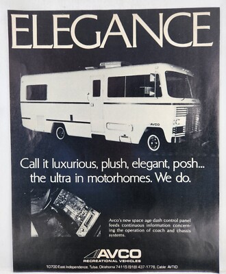 1973 Avco Elegance Camper Motor Home RV Vtg Print Ad Man Cave Poster ...