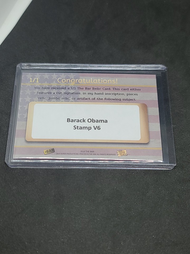 Barack Obama - 2018 The Bar - One-of-One - Stamp Relic Memorabilia - 1/ ...