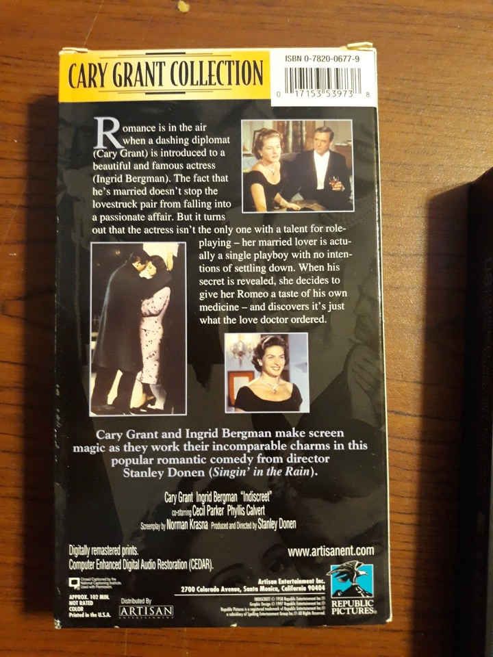 Indiscreet (VHS 1997) 5397. Cary Grant Collection. Ingrid Bergman ...