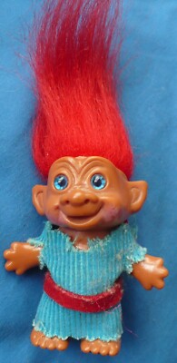 VINTAGE 2.75" CLOTHED TROLL RED HAIR BLUE EYES KOREA ETONE? | eBay
