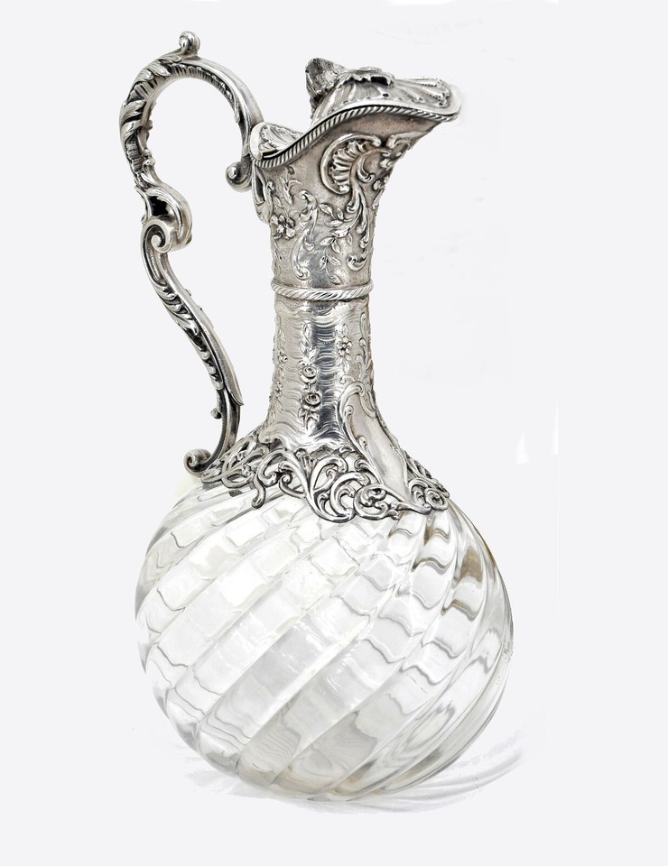 Antique French Sterling Silver Crystal Decanter Wine Jug .(%) Minerve ...
