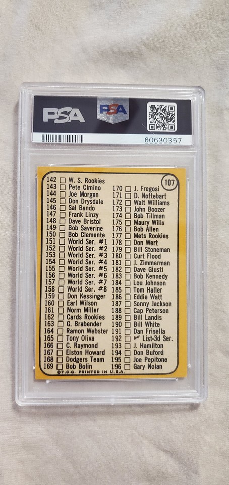 1968 TOPPS #107 CHECKLIST 110-196 BROWN FINE MESH PSA 7 NM | eBay