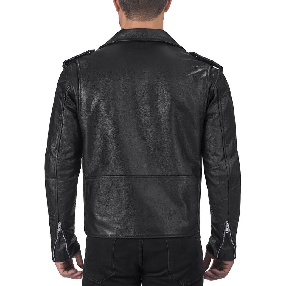 Nomad USA Men's Black Leather Motorcycle Jacket - Classic Biker Style ...