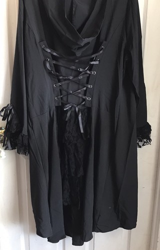 Halloween Womens 3X Plus Gothic Mid evil Dark Jacket Hooded Dress Lace ...